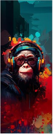 Wallario Glasbild Chimp - Musik - 32 x 80 cm Wandbilder Glas in Premium-Qualität: Brillante Farben, freischwebende Optik