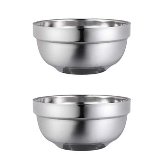 BESTONZON 13 cm Doppelschicht Edelstahl Schalen Anti-heiße Isolierte Schüssel Suppe Schüssel Familie Geschirr Reis Schüsseln (2pcs)