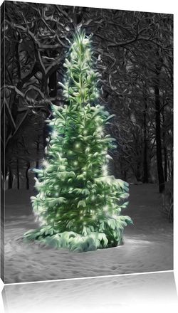Pixxprint Weihnachtsbaum im Winterwald, Gr&ouml;&szlig;e: 120x80cm, Leinwandbild, fertig gespannt, Wandbild, Dekoration, Kunstdruck, kein Poster