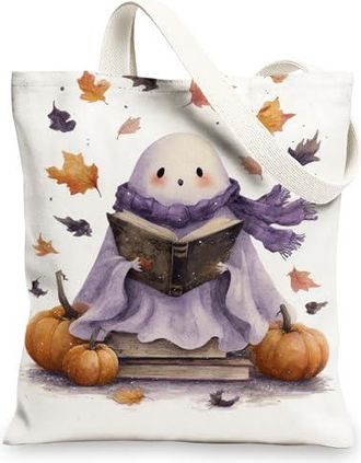 Generic Sacs fourre-tout en toile motif fantôme, mignons esprits dHalloween, sacs dépicerie réutilisables, amusants, légers, lavables en toile pour voyage, pl