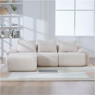 Generic Modernes L-f&ouml;rmiges modulares Sofa, 3-Sitzer-Sofa, modulares Ecksofa aus Cord, ergonomisch geschwungenes Design, ausgestattet mit Aufbewahrungstaschen