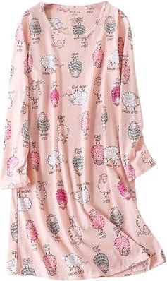 Generic Nuisette en coton pour femmes âgées - Chemise de nuit à manches longues pour femme - Pull de nuit à imprimé floral - Robe de nuit surdimensionnée légè