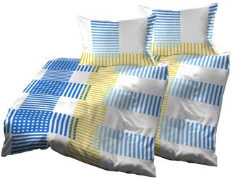Gerald Wittmann 4teilig Bettw&auml;sche-Set 2X 140x200 cm + 2X 70x90 cm, Mikrofaser, Kariert Blau Wei&szlig; Gelb
