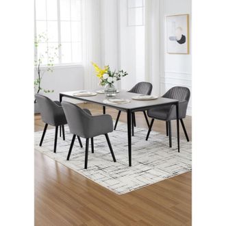 Woltu Esszimmerstühle 4er Set, Küchenstuhl mit Armlehne Rückenlehne, Polsterstuhl Wohnzimmerstuhl, bis 150 kg belastbar, aus Samt Holzbeine, für Esszimmer