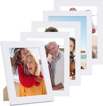 Photolini Bilderrahmen 15x20 weiß Holz MDF, 5er Set breite Bilderrahmen 20x15 weiß, Picture Frame mit Acrylglas, Bilder Rahmen 15 x 20 cm zum Aufhängen & Aufste