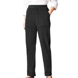 Generic Pantalon en velours côtelé pour femme, pantalon élastique taille haute à jambe droite, pantalon décontracté ample et confortable avec poches, Noir, 3X