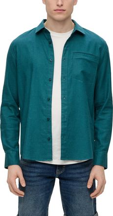 QS by s.Oliver Herren 2144252 Hemd Langarm Leinenmix, Petrol 6735, XL