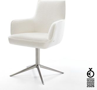 DELIFE Drehstuhl Heira-Flex mit Armlehnen Boucl&eacute; Soft Beige Fu&szlig;kreuz Edelstahl 360&deg; drehbar Wippfunktion Taschenfederkern, Esszimmerst&uuml;hle