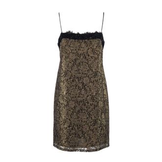 Nenette Femme, Robes, Brun, Taille: 36 FR Robe de Glissement en Dentelle Dor&eacute;e