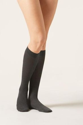 Calzedonia Lange Socken Mit Rippmuster Grau