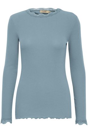Fransa FRHizamond Damen Longsleeve Langarmshirt Shirt mit Spitze Stretch Baumwollmischung Slim fit, Größe:XL, Farbe:Citadel (174111)
