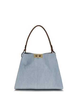 Fendi Womens Handbag Way Denim Calf Leather Shoulder Bags