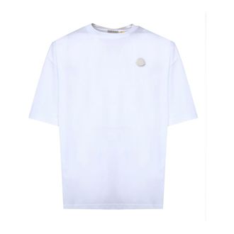 Moncler Homme, Tops, Blanc, Taille: XL T-Shirt &agrave; Col Rond