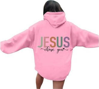 Generic Vestes pour femmes 2026 comme sweat-shirt &agrave; capuche surdimensionn&eacute; mignon &agrave; manches longues avec cordon de serrage Z12- XL, rose, XXL