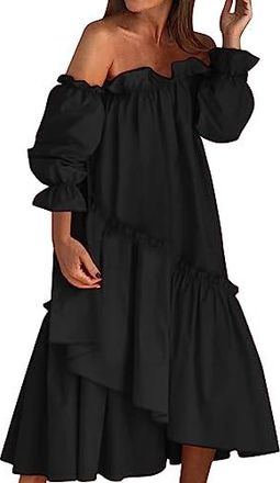 Generic Robe longue &agrave; la mode, ample, &eacute;paules d&eacute;nud&eacute;es, manches longues, irr&eacute;guli&egrave;re, pour femme, Noir, S