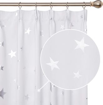 Deconovo Dekoschals Thermogardine mit Sterne Gardinen Blackout Vorhang Kr&auml;uselband Wohnzimmer, 160x132 cm(H&ouml;hexBreite), Grau Wei&szlig;, 2er Set