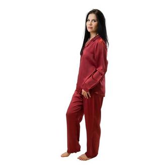Generic ESLI Ensemble de pyjama unisexe en satin &agrave; manches longues et boutons en soie douce, bordeaux, L-XL