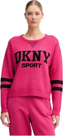 DKNY Dkny, Femme, Pulls, Rose, Taille: 40 FR Haut en maille &agrave; logo ray&eacute;