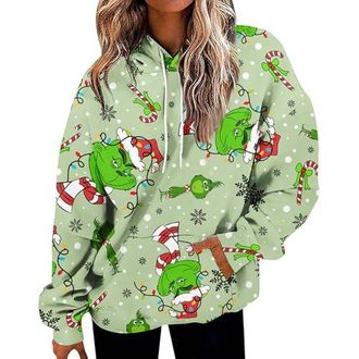 Generic Le Grinch Sweat A Capuche Femme Pilou Noel Adulte Vêtements Noël Pyjama Femmes Hiver Sweet Plaid Moche Polaire Deguisement Pull Oversize Vetement Pull