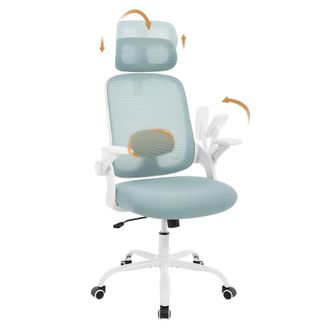 Woltu B&uuml;rostuhl ergonomisch, Arbeitsstuhl mit Verstellbarer Kopfst&uuml;tze Lendenwirbelst&uuml;tze, Wippfunktion Schreibtischstuhl f&uuml;r B&uuml;ro, B&uuml;rost&uuml;hle 150 kg, Blau