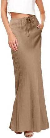 Generic Jupe Longue Fluide Femme Coton à Taille Élastique Décontractée Jupes Plissée Chic Élégantes A-Ligne Ete Fluide Boheme Couleur Unie pour Printemps Et É