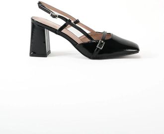 Vera Collection Escarpins avec bride boucles talon ouvert, Noir vernis