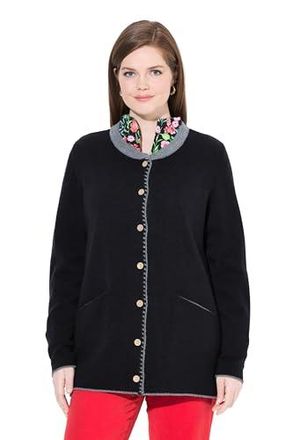 Ulla Popken Longcardigan mit Kellerfalte Sweat-Shirt, Noir, 58-60 Femme