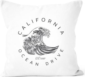 Autiga Kissenbezug Welle Wave California Ocean Drive Surf Summer Kissen-H&uuml;lle Deko-Kissen wei&szlig; Unisize