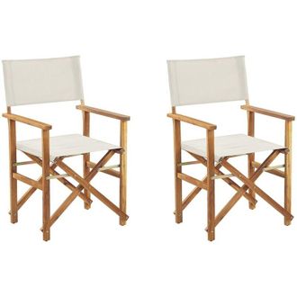 Beliani Gartenstuhl 2er Set CINE Akazienholz Cremewei&szlig;