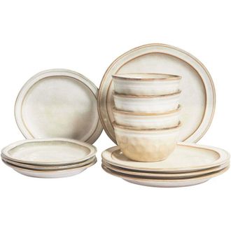 Beliani Tafelservice 12-teilig CHIVES Steinzeug Hellbeige