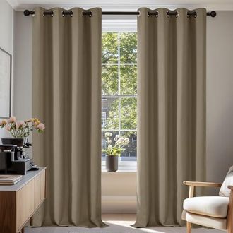 Deconovo Rideaux Occultants Isolant Thermique Anti Froid, Design Moderne &agrave; Oeillets, Rideaux pour Chambre Gar?on, 117x229 CM (Largeur x Hauteur), Taupe, 2 Pi&egrave;c