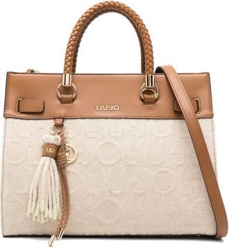 Liu Jo Femme, Sacs, Beige, Taille: ONE Size Manhattan Braided-Handle Jacquard Tote