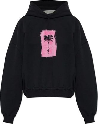 Palm Angels SweaT-shirt en coton avec imprim&eacute; - Femme - Sweatshirts et sweats &agrave; capuche - Noir - Taille: 40 FR