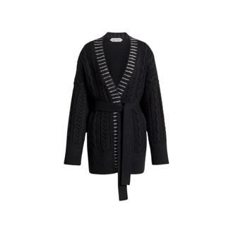 Alberta Ferretti Femme, Pulls, Noir, Taille: 36 FR Cardigan en maille Aran avec bordure en cristaux baguette