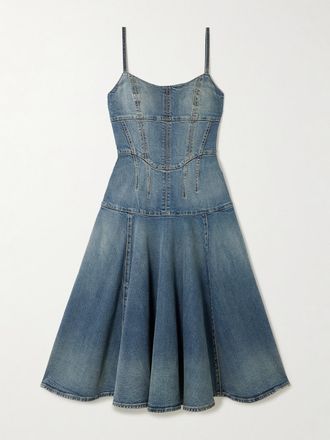 Alexander McQueen Midikleid Aus Denim - Blau