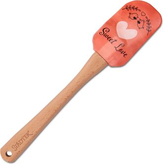 St&auml;dter Teigschaber-Sweet Love aus Holz/Silikon in der Holzfarbe und Rot, L&auml;nge: 25 cm, 504288