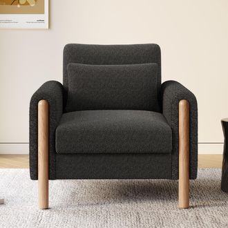 tidyard Relaxsessel, Bequemer Einzel-Sessel mit Weicher Polsterung, Dickes Kissen, Massivholzrahmen, Grauer Teddy-Samt Stoff, Komfortabler Armlehnensessel f&uuml;r