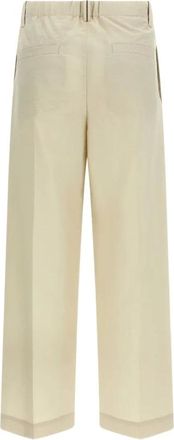 Brunello Cucinelli Femme, Pantalons, Beige, Taille: 40 FR Pantalon Trap&egrave;ze en Popeline de Coton Techno avec Monili
