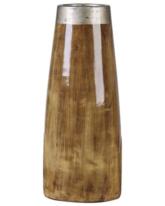 Beliani Moderne Vase aus Terrakotte 50 cm in dunklem Holzfarbton Cyrene