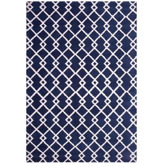 Beliani Teppich Blau Polyester 160 x 230 cm Kurzflor Geometrisches Muster Handgetuftet Rechteckig