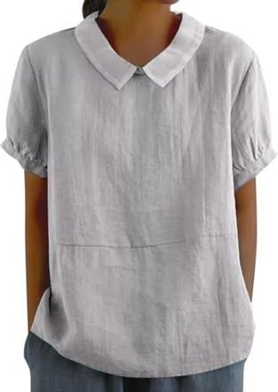 Onsoyours Chemise Lin Femme Chemisier Coton pour Femmes Col en V Manche Courte Tops Grande Tailles Couleur Unie LâChe Respirant T-Shirts Tunique Blouse Hauts A 