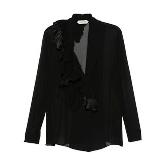Alberta Ferretti Femme, Blouses et Chemises, Noir, Taille: 38 FR Blouse en Georgette de Soie avec Volants