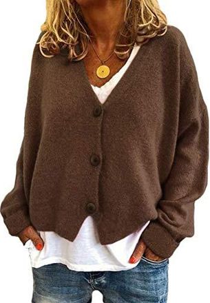 Onsoyours Cardigan Femme Tricot Manteau Chic sans Boutons Chandail Femme Outwear en Maille Torsadé Gilet Hiver B Café S