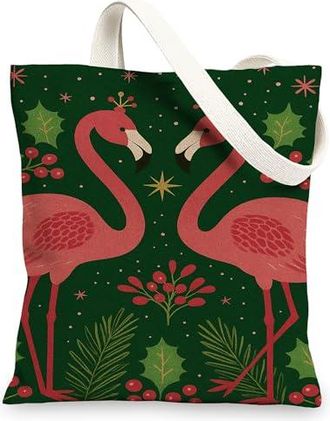 Generic Sacs fourre-tout en toile motif oiseau tropical, sacs réutilisables, colorés, légers, lavables avec bandoulière, vert, 13x15 Inch