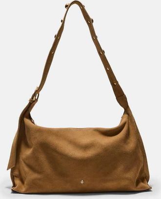 Stradivarius Flache Schultertasche aus 100% Leder in Braun mit Nietenbesatz-Brown
