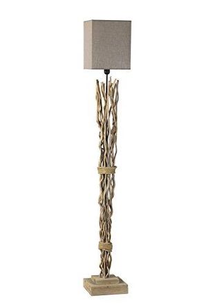 Onli Lampadaire Marica branches en bois avec abat-jour en tissu couleur sable. Style Nature et moderne