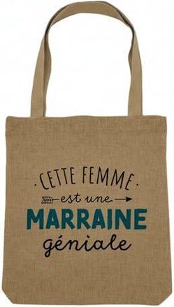 Fabulous Sac Shopping Tote Bag Aspect Lin - Cette Femme est une Marraine G&eacute;niale Naissance - Sac de Courses Toile Epaisse 360g Beige Naturel Cabas Port&eacute; Epaule
