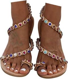 Generic Sandales 2026 avec strass pour femme, sandales de plage &agrave; lani&egrave;res scintillantes et &agrave; pince, chaussures de mariage pour mari&eacute;e, chaussures plates conf