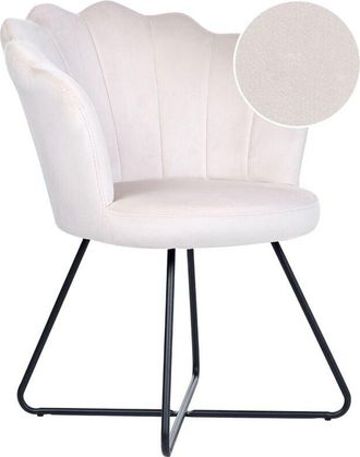Beliani Sessel Cremeweiß Samt Rund Muschel-Design mit Schwarzem Metallgestell Retro Wohnzimmer Schlafzimmer Flur Diele Möbel Ausstattung Sitzmöbel