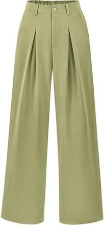 Generic Pantalon de travail taille haute pour femme, tenue d&eacute;contract&eacute;e 2025, pantalon habill&eacute; &agrave; jambes larges, taille &eacute;lastique, ample et pliss&eacute;, palazzo, ve